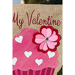 Evergreen Embellish Valentine's Day Cupcake Burlap Garden Flag | 18 x 12.5 inches | Indoor Outdoor Weather Resistant | Décor for Homes and Gardens