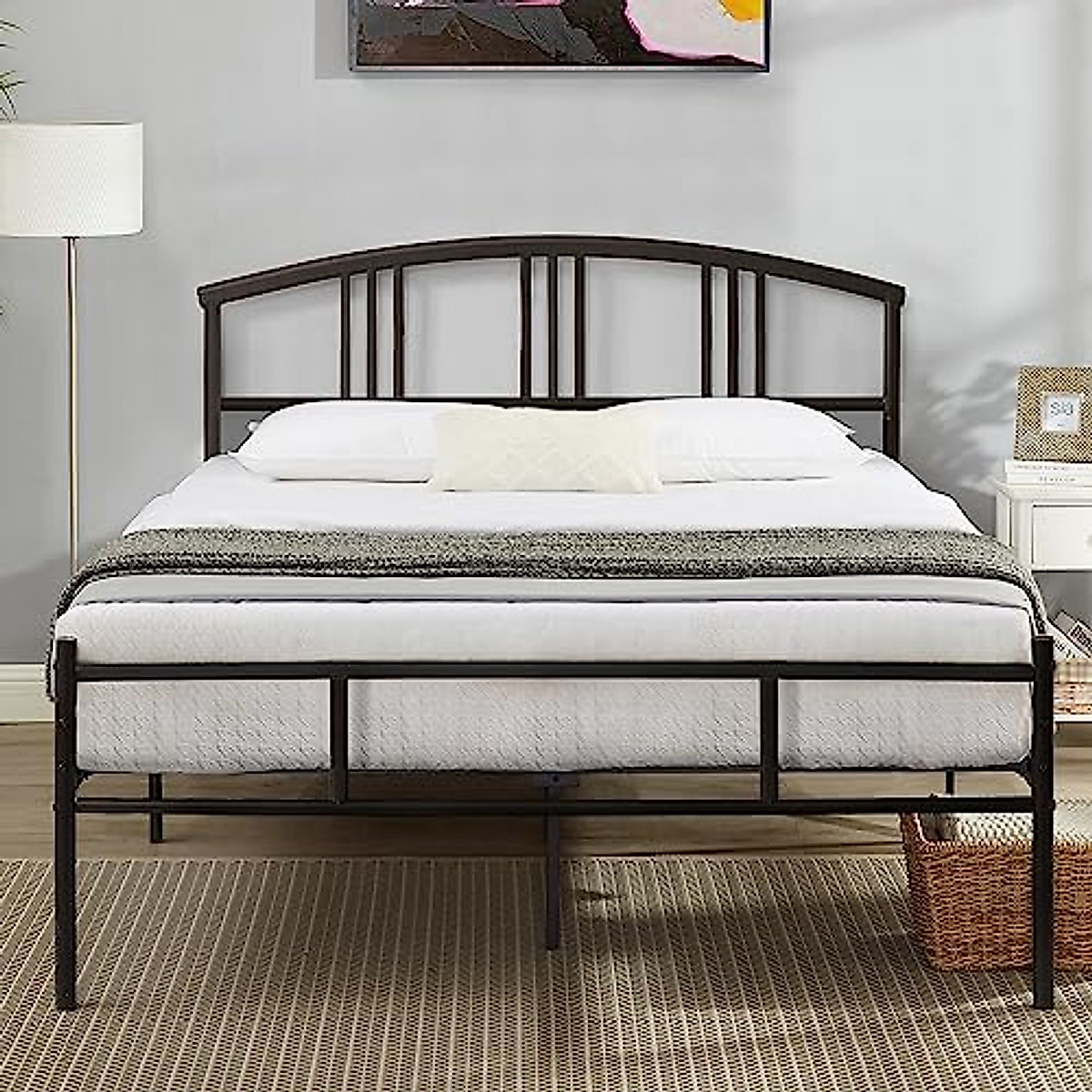 VECELO Full Bed Frame with Headboard and Footboard, 14 Inch Metal Platform Mattress Foundation, Sturdy Premium Steel Slat/No Box Spring Needed