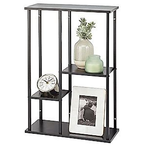 mDesign Metal Wall Decor Storage Organizer Display Shelf - 4-Tier - Hang in Bathroom, Kitchen, Entryway, Hallway, Mudroom, Bedroom, Laundry Room - Wall Mount - Black