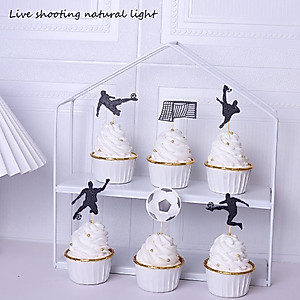 24 Pack Soccer Cupcake Toppers Glitter Soccer Ball Cupcake Picks Sport Football Theme Birthday Party Baby Shower Cupcake Decorations Kids Boys Men Birthday Party Favors Supplies