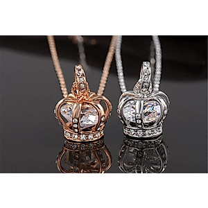 TIDOO Crown Jewelry Womens Queen and Pendant Necklace 3 Lays Rose Gold/Platinum Plated With Austrain Crystals