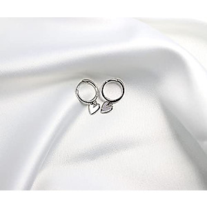 Tiny 14K Gold Plated 925 Sterling Silver Small Huggie Earrings with Heart Dangle Earrings Hoop Earrings for Women