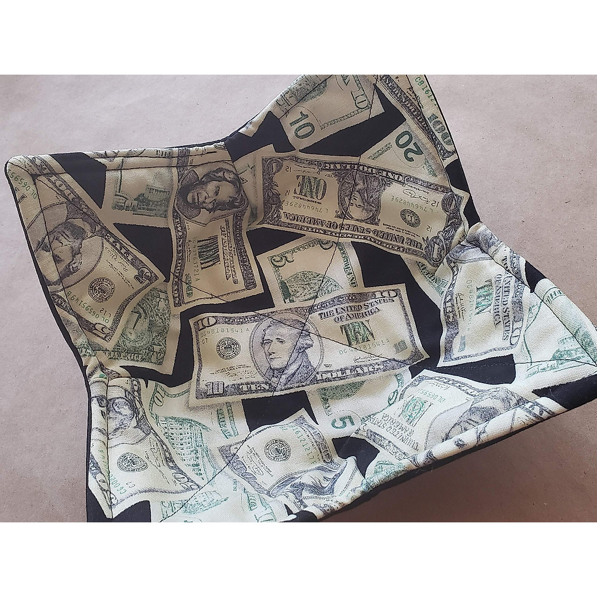 Money Microwave Bowl Cozy Cash Reversible Microwaveable Soup Potholder Bowl Buddy Dollar Bills Kitchen Linens Finance Econ Teacher Gifts Handmade Housewarming Hostess Gift Under 10