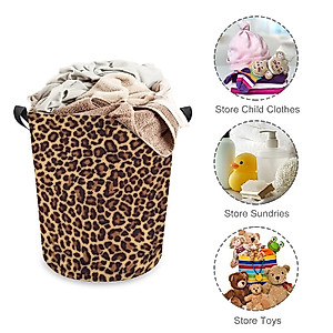RENJUNDUN Laundry Hamper Storage Bins Collapsible Cheetah Leopard Brown Basket for Dirty Clothes Kids Nursery Decor Toys Organizer Bathroom Bedroom College Dorm, 17.3 inch H x 16.5 inchD
