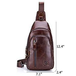 Genuine Leather Men Bag Shoulder Bags Backpack Outdoor Casual Crossbody Bag (Brown)