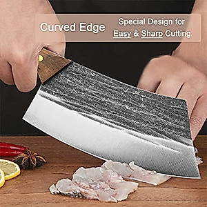 BLADESMITH Meat Cleaver Knife, Forged Butcher Knife with Lightweight and Effortless Design, Full Tang Chopping Knife with German High Carbon Steel, Comfortable PearWood Handle, 7'' Chinese Chef Knife