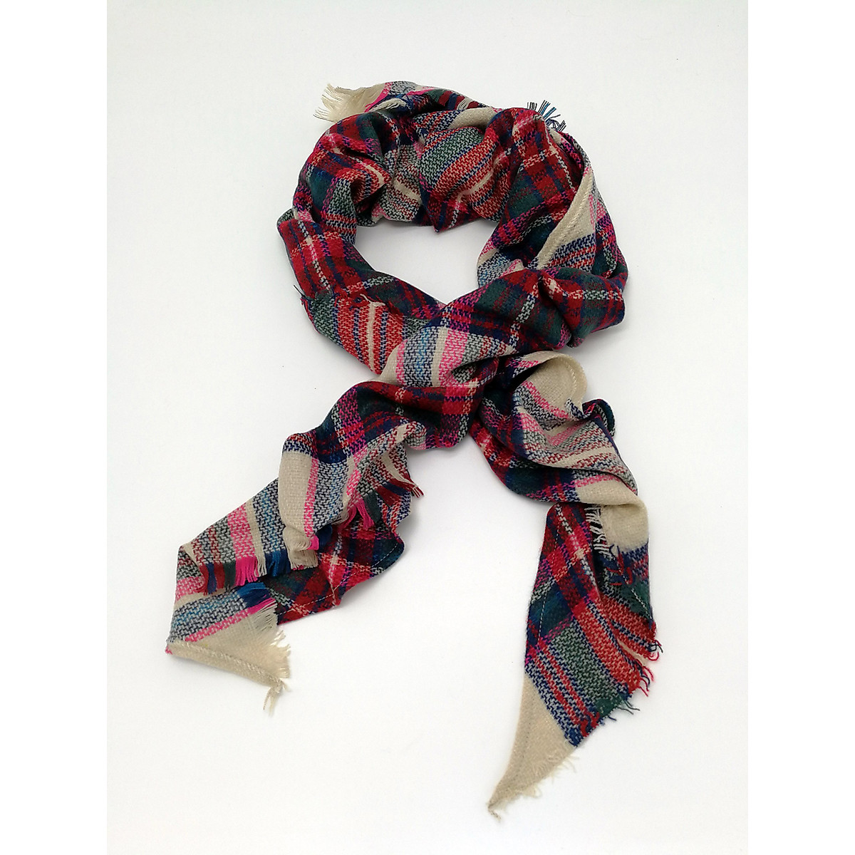 Wander Agio Womens Warm Scarf Triangle Shawls Large Scarves Stripe Plaid Fichu Beige Pink Colour 1