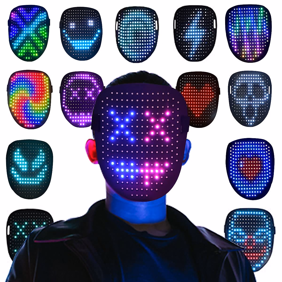 AOSKYKA Face Transforming LED Mask with 50 Presets Pattern Controlled by Gesture, Light Up Mask for Costume Cosplay Party Masquerade, Christmas
