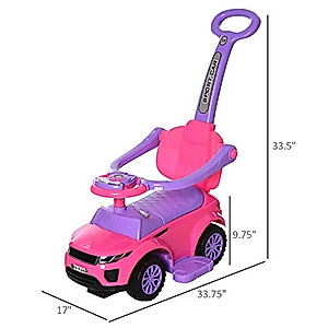 Aosom 3 in 1 Push Cars for Toddlers Kid Ride on Push Car Stroller Sliding Walking Car with Horn Music Light Function Secure Bar Ride on Toy for Boy Girl 1-3 Years Old Pink