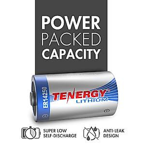 Tenergy High Capacity 3.6V 1/2 AA Lithium Battery, 1200mAh ER14250 Non-Rechargeable Batteries for Window Sensors, Alarm Systems, Home Security Sensors, Utility Meters, UL Certified, 4 Pack