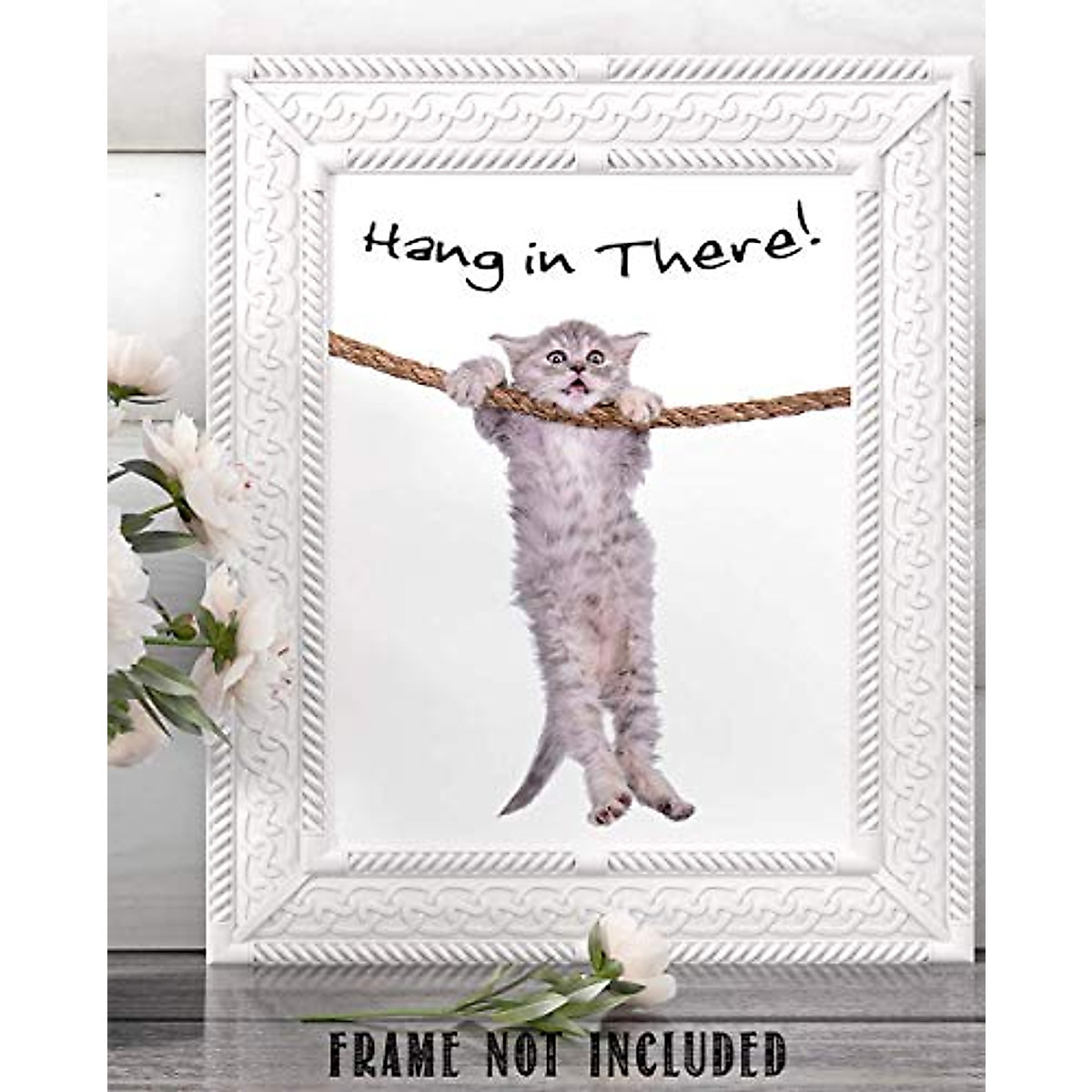 Hang in There - Motivational Quote Encouragement Poster, Inspirational Art Animal Print for Home Decor Office Decor, Cute Gift Idea for Cat Lovers, 11x14 Unframed Art Print Poster