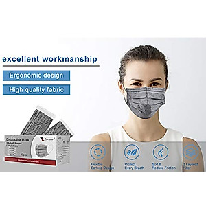 Disposable Face Masks 3-Ply Individually Wrapped for Home, School, Office and Outdoors (50 PCS,Gray)