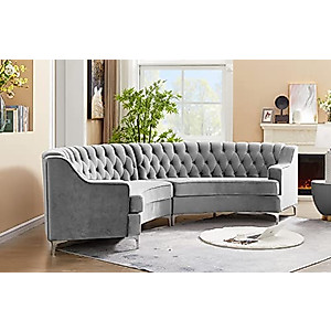 Melpomene Modern Velvet Curved Sofa, Symmetrical Modular Semi Circular Sofa with 6 Pillows(Tufted,Grey)