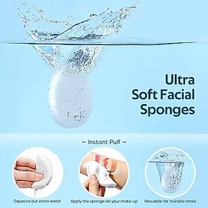 GAINWELL 50-Count Compressed Facial Sponges with Storage Container, for Facial Cleansing, Reusable Makeup Remover, Portable, Suitable for Travel, White