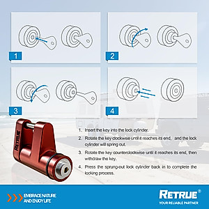 RETRUE Trailer Coupler Tongue Lock with Rubber Cap, Aluminum Alloy Trailer Hitch Lock,Dia 1/4 Inch, 7/10 Inch Span for Tow Boat RV Truck Car's Coupler Easy Lock, Red