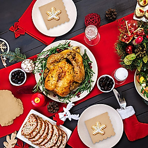 100 Pack Brown Paper Napkins with Scalloped Edges - 2-ply Disposable Cocktail Napkins for Wedding, Birthday Party (5x5 In)