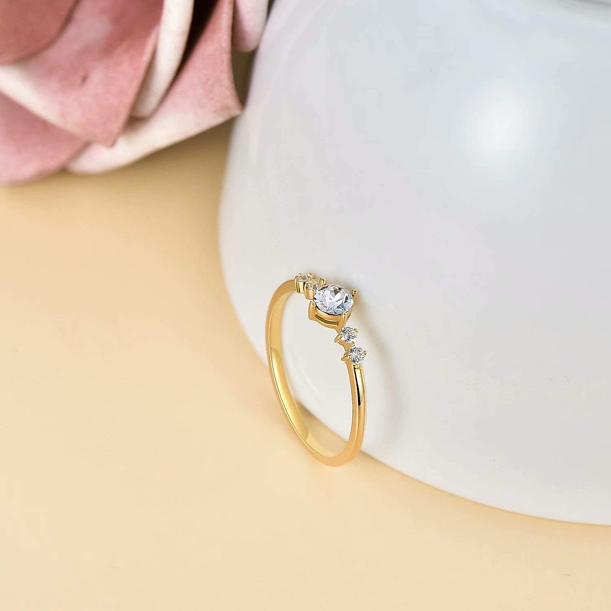 14K Solid Yellow Gold Ring for Women, Real Gold Dainty Wedding Engagement Eternity Bridal Ring Love Jewelry for Her, Size 10