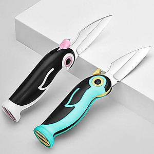 WISELADY Multifunctional Penguin Shape Fruit Knives, Paring Knife, Small Kitchen Knife with Sharp Blade, Paring Knife for Cutting and Preparing Fruit and Vegetables (Blue)