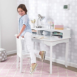 KidKraft Avalon Wooden Children's Desk with Hutch, Chair and Storage, White, Gift for Ages 5-10, 41.75 Inch