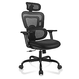 Ergonomic Office Chair, KERDOM Breathable Mesh Desk Chair, Lumbar Support Computer Chair with Flip-up Arms, Swivel Task Chair, Adjustable Height Home Gaming Chair (Black-968)