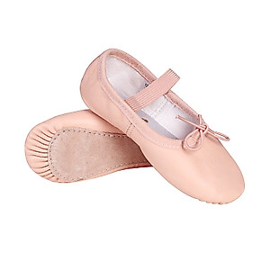 Stelle Ballet Shoes for Girls Toddler Genuine Leather Ballet Dance Slippers for Toddler/Little/Big Kids/Boys(13ML,Ballet Pink,with Tie)