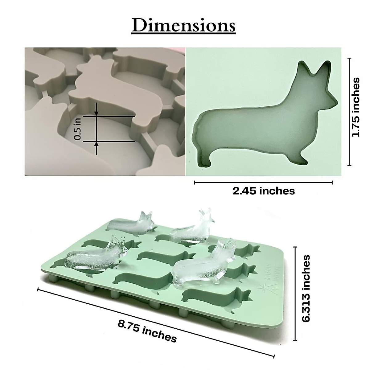 Kasian House Corgi Silicone Ice Cube Tray and Treat Mold, 9 Welsh Corgi Shaped Molds, BPA Free and Heat Resistant, Chocolate Mold