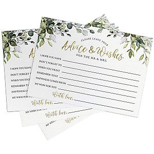 Printed Party Advice and Wishes for the Mr and Mrs – Wedding Advice Cards for Bridal Shower, Games and Favors for Guests, Eucalyptus Botanical Decor, 50 Cards