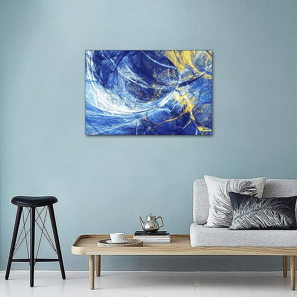 Black Art Wall Decor Blue and Yellow Paintings Canvas Wall Art Abstract Art Bathroom Decor Artwork for Wall Posters and Prints Wood Framed Wall Art Contemporary Home Decor Ready to Hang(24" Wx16 H)