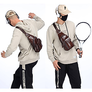 BULLCAPTAIN Genuine Leather Sling Bag for Men Leather Casual Crossbody Shoulder Backpack Travel Hiking Vintage Chest Bags Mens Daypacks (Coffee)