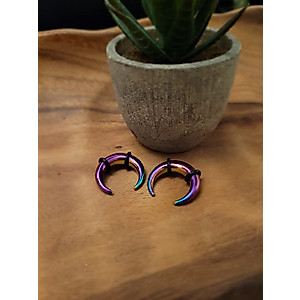 Zaya Body Jewelry 8g 10g 12g 14g Steel Black Rainbow Pinchers for Ears Septum Horseshoe Gauges