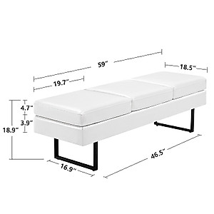 OmySalon Waiting Room Bench for Salon, 59.5'' Reception Bench Office Chair Seating，Faux Leather Guest Lobby Furniture Conference Room Chair for Beauty Barber Barbershop,White