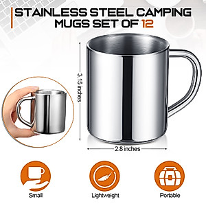 Amyhill 12 Pieces Stainless Steel Mug 7.5oz Camping Coffee Mugs Kids Hot Chocolate Mug Metal Cup Dishwasher Safe Stainless Steel Coffee Cup