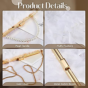 Amylove Evening Purse with Pearl Gold Chain Faux Fur Purse Fake Feather Clutch Fluffy Purse Women's Evening Handbags (White)