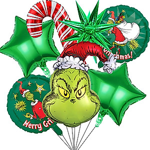 7 Pcs Christmas Balloons Decorations Cute Cartoon Anime Foil Balloon for Christmas Theme Birthday Baby Shower Boys Girls Birthday Party Decoration Supplies