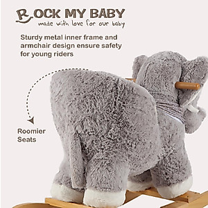 Rock My Baby Rocking Horse Elephant with Chair, Plush Stuffed Rocking Animals, Baby Rocker with Sweet Music, Animal Ride on for Girls and Boys 1 Year and up(Gray Elephant),CPC Certified