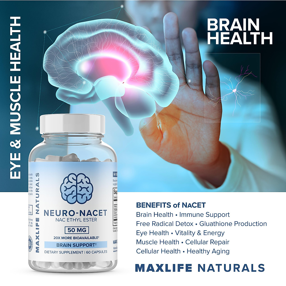 Neuro NACET - N-Acetyl Cysteine Ethyl Ester - 20x More Bioavailable Than NAC 1000mg - 10x Higher Glutathione Boost Over Liposomal Glutathione - NAC Ethyl Ester with Glycine, Selenium, Brain Support