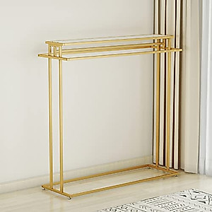 FUSHIAIPTC 59” Gold Clothing Rack, with Natural Marble and 3 Rods Garment Clothes Racks for Hanging Clothes, Organizer Closet for Hanging Clothing Coats Skirts Shirts Sweaters