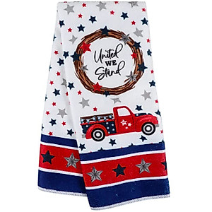 Kitchen Towel Set - Patriotic Decor - Show Your Patriotism with These Beautiful Red Truck and Gnomes Kitchen Towels - Two Red White and Blue Dish Towels - Americana Home Decoration - Gnome Decor