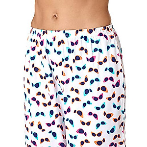 HUE Women's Printed Knit Short Sleeve Tee and Capri 2 Piece Pajama Set, Ceramic