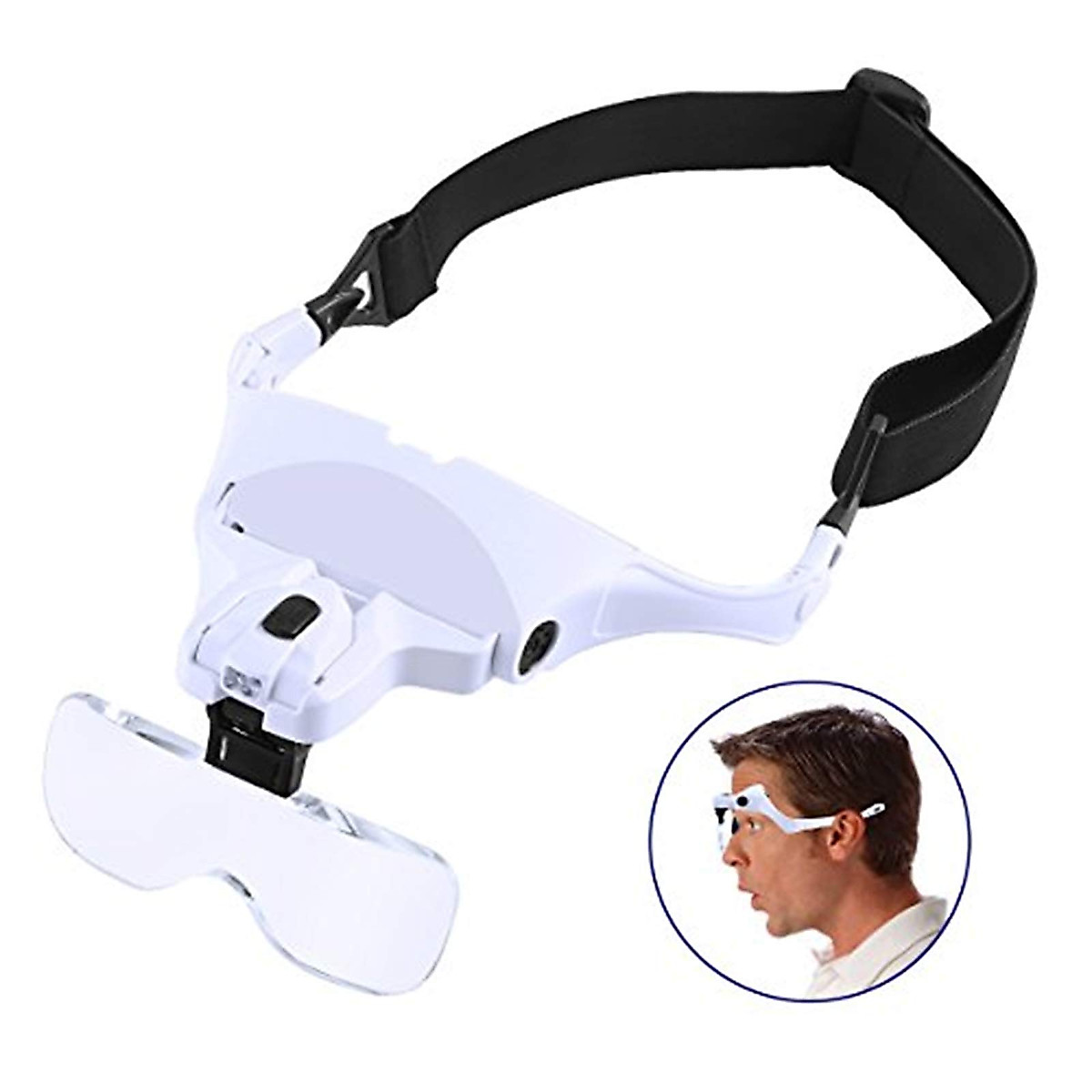 Wallfire Head Magnifier Glasses Head Mount Magnifying Glasses with LED Light for Reading Professional Headband Magnifier Hands Free for Jewelers, Crafts
