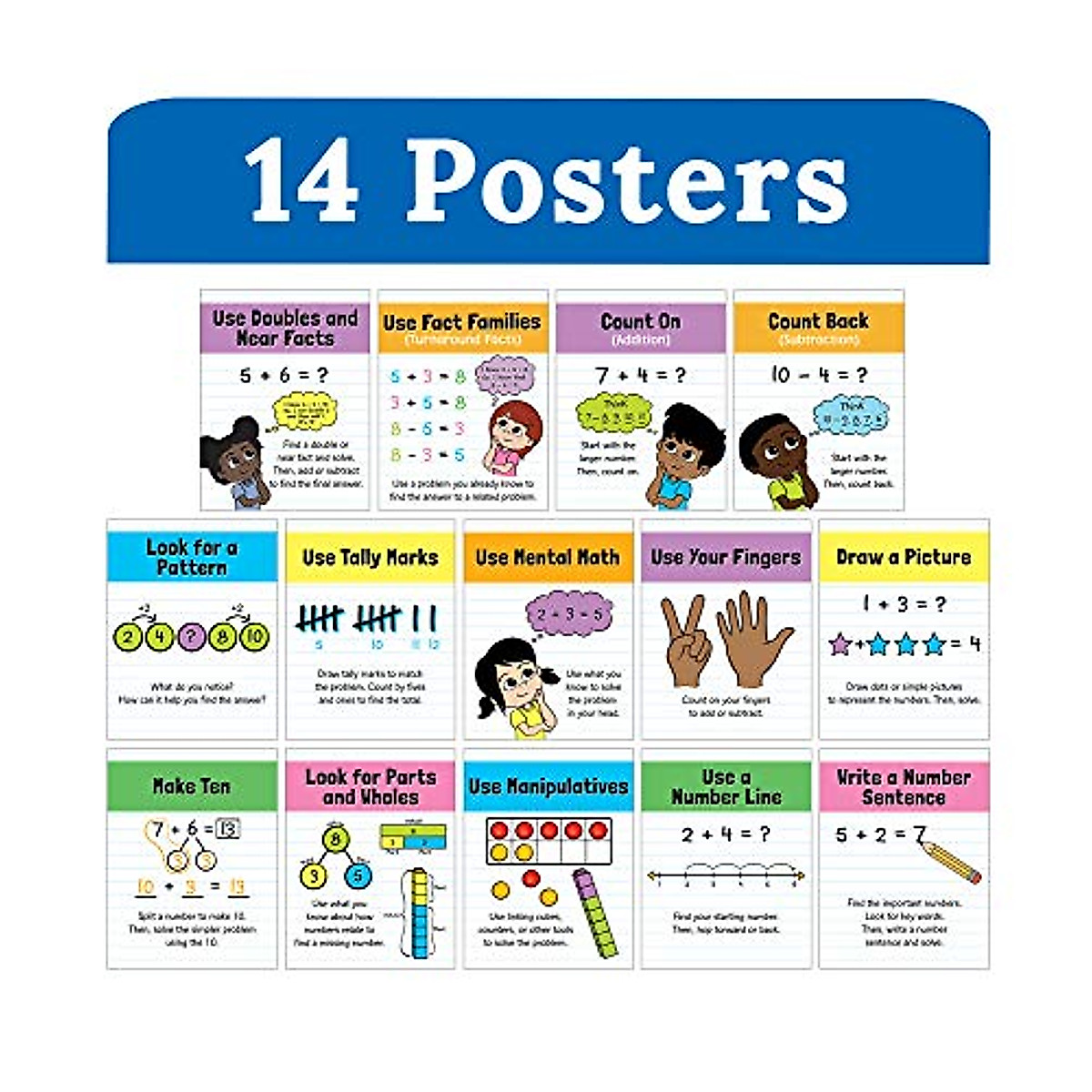 Carson Dellosa Math Strategies Posters, 8.5" x 11" Math Posters for Wall Decor, Bulletin Board, Classroom Decor, Daycare Supplies, Office Decor, Homeschool and Classroom Posters (14 Posters)
