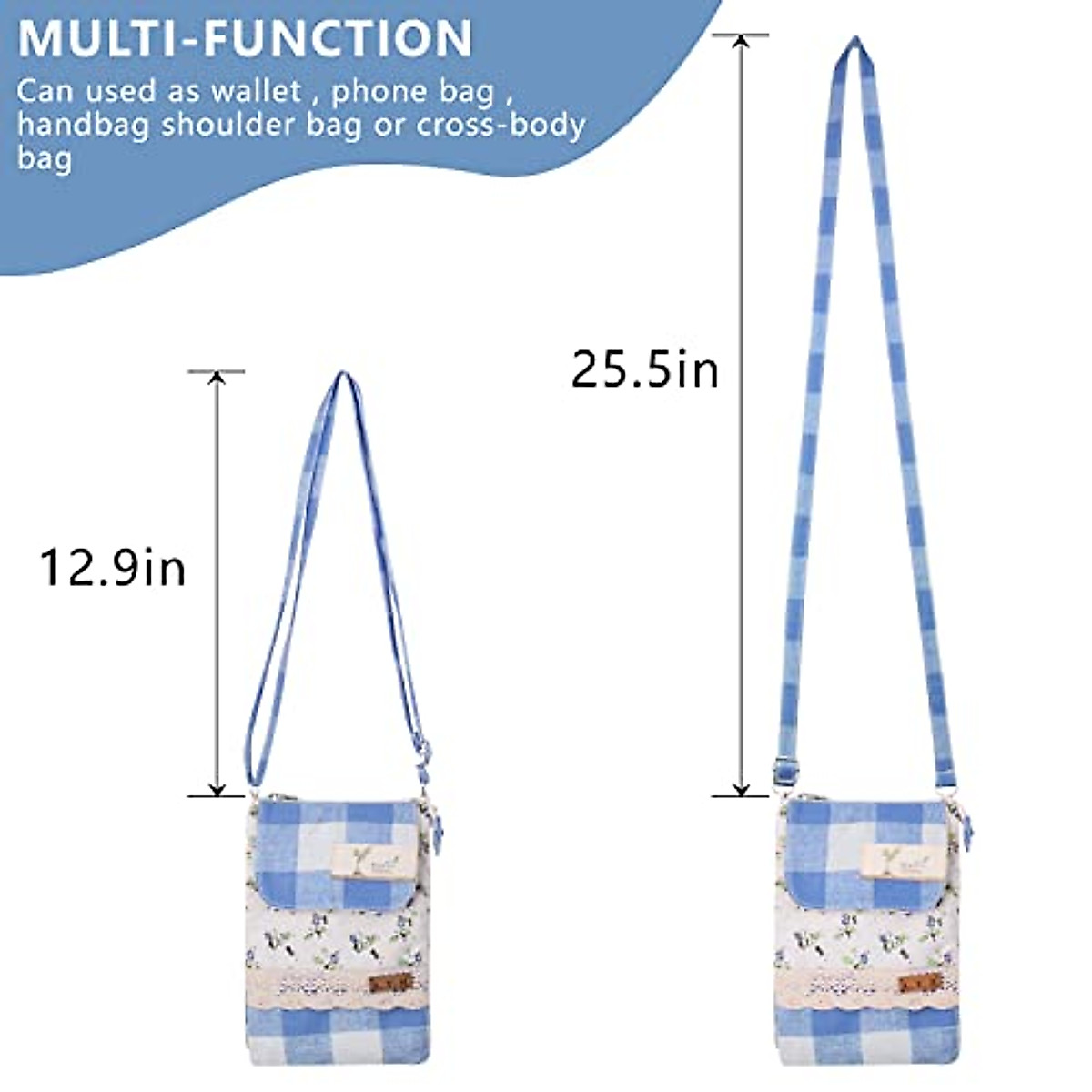 LassZone 5 Pockets Canvas Crossbody Bag Purse for Women Summer Beach Bag Shoulder Bags Phone Bag Travel Bag Pouch Bags