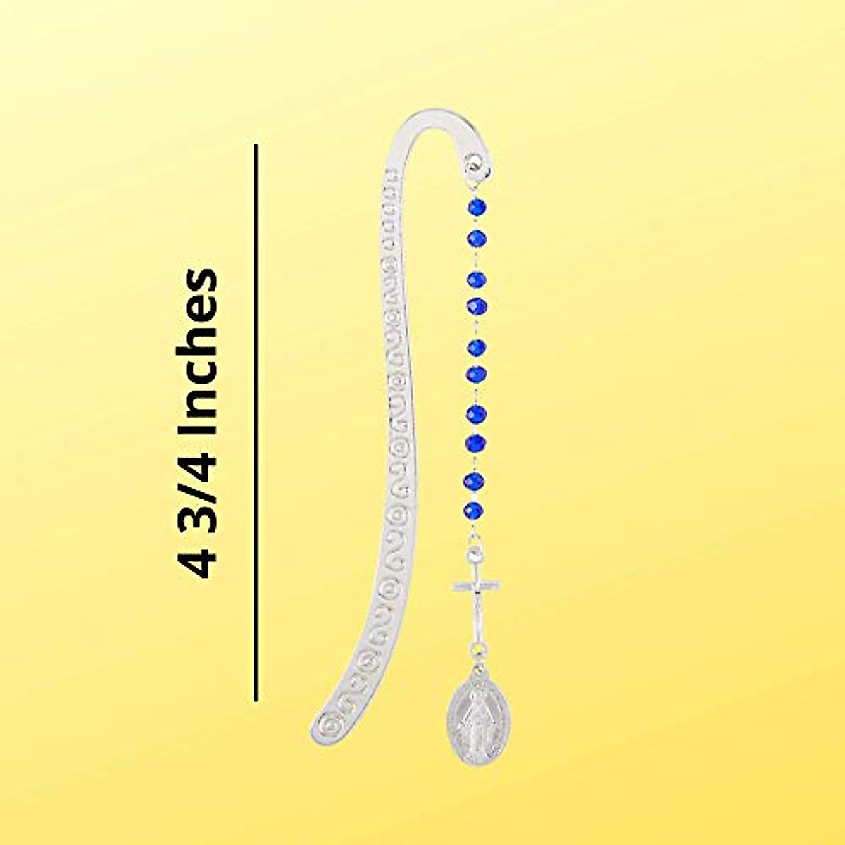 Religious Metal Bookmark with Blue Glass Beads and Crucifix Rosary Charm, Unique Gift for Readers, 4 3/4 Inch