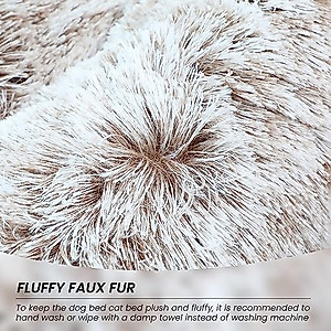 Calming Dog Bed, Donut Anti Anxiety Cat Bed, Round Fluffy Plush Faux Fur Pet Bed, 27 Inch Dog & Cat Cuddler Bed, Anti Slip Waterproof Mute Base, Khaki Gradient