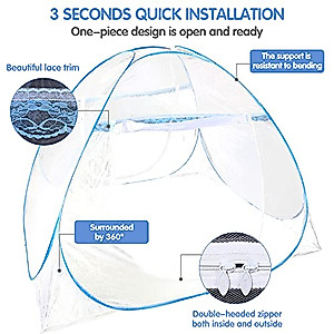 Tatuo Mosquito Net for Bed Portable Folding Net Bed with Bottom Pop up Mosquito Net Tent for Indoor and Outdoor Use Mosquito Netting for Adults Trip Camping Travel Home(78.7 x 70.8 x 59 Inch)