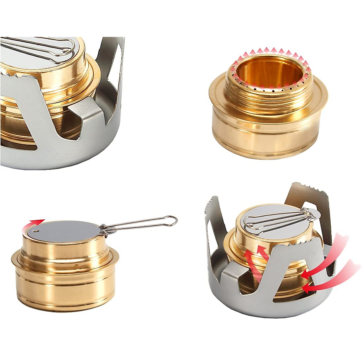 DZRZVD Mini Alcohol Backpacking Stove, Lightweight Brass Spirit Burner with Aluminium Stand for Camping Hiking and Picnic (Gold)