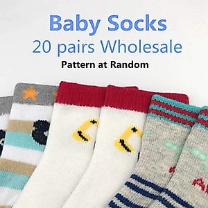 TYONMUJO 20 Pairs Baby Boy Girl Socks Wholesale Baby Cotton Socks Bulk Toddler Kids Socks Bundle (Pattern at Random) Boys 0-12 Months