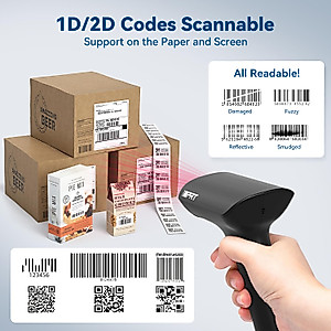 iDPRT Bluetooth 1D 2D QR Barcode Scanner, Wireless Barcode Scanner, Handheld UPC EAN Label Screen Reader with Dongle, Android Windows, USB Wired, Rechargeable for Retails Supermarket Warehouse Library