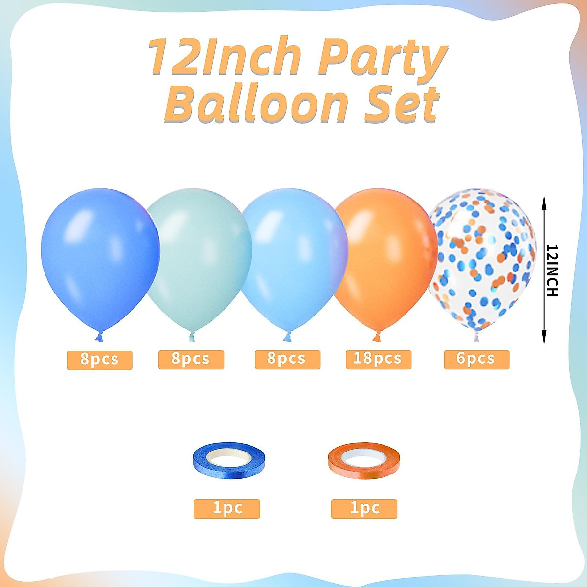 Orange and Blue Balloons, 50pcs 12 Inch Orange Blue Balloons Retro Blue Balloons Confetti Blue Orange With Ribbons for Birthday Baby Shower Graduation Engagement Party Decorations