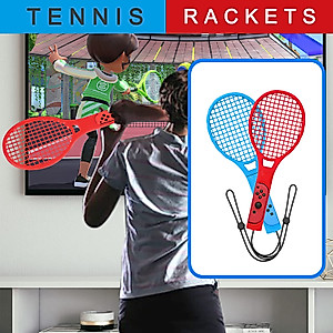 Uxilep Switch Sports Accessories Bundle,10 in 1 Family Accessories Kit for Nintendo Switch Sports Games 2022:Soccer Leg Straps,Mario Golf Clubs,Just Dance Wrist Bands,Mario Tennis Rackets